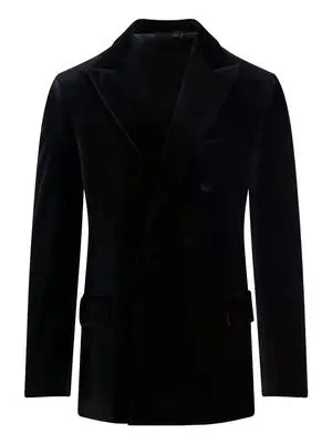 GOLDEN GOOSE Double-breasted Blazer In Velvet With Satin Lapels - Black