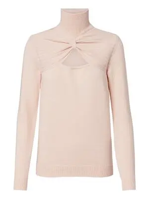 Valentino Garavani Cutout Gathered Virgin Wool Turtleneck Sweater - Pink