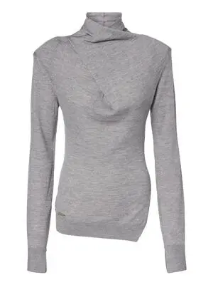 Attico Virgin Wool Turtleneck Sweater With Shoulder Pads - Grey
