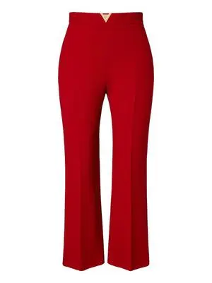 Valentino Garavani Vlogo Cropped Virgin Wool Crepe Straight Trousers - Red