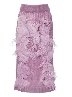 Attico Feather-trimmed Knitted Midi Skirt - Purple