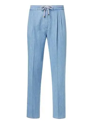 Brunello Cucinelli Pleated Straight Cotton Trousers - Blue