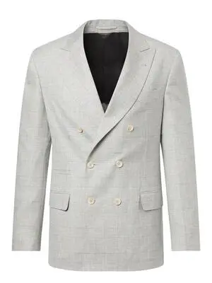 Brunello Cucinelli Checked Double-breasted Wool Blazer - Grey