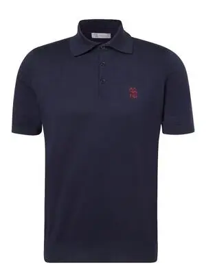 Brunello Cucinelli Embroidered Cotton Pique Polo Shirt - Blue