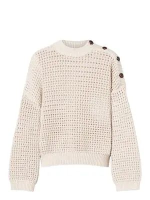 Brunello Cucinelli Cotton-blend Sweater With Buttoned Shoulder - Beige