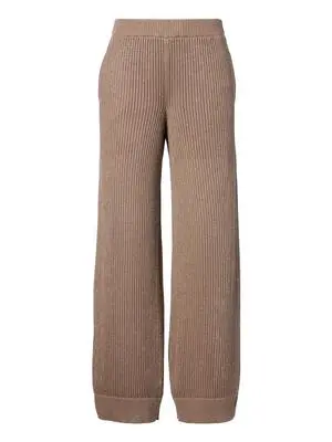 Brunello Cucinelli Ribbed-knit Cotton-blend Wide-leg Trousers - Brown