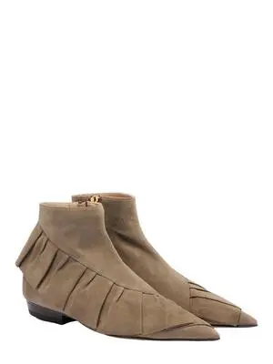 JW Anderson Ruffled Suede Ankle Boots Grey