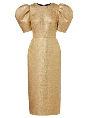 Carolina Herrera Puff-sleeve Midi Dress - Gold