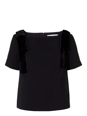 Carolina Herrera Bow Detail Velvet-trimmed Crepe Top - Black