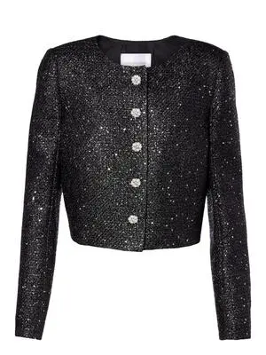Carolina Herrera Sequined Cropped Lame Tweed Jacket - Black