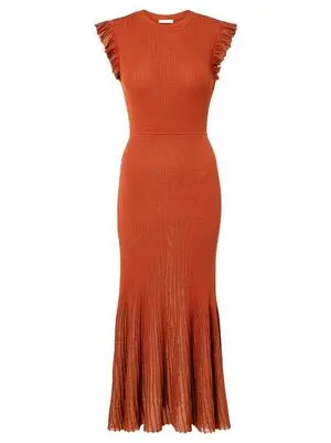 Ulla Johnson Noelle Knitted Lame Midi Dress - Orange