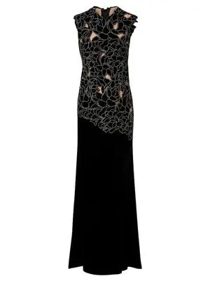 Costarellos Serisa Embellished Lace-trimmed Velvet Gown - Black