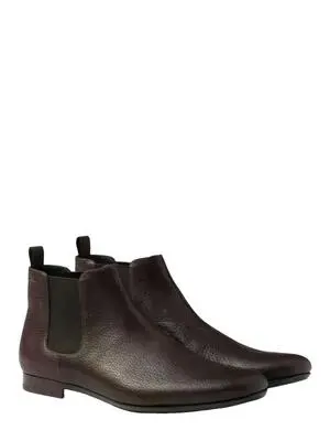 Prada Round Toe Leather Chelsea Boots - Brown