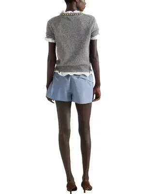 Prada Crystal-embellished Short-sleeved Sweater - Grey