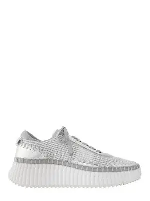 Chloé Chloé Nama Metallic Leather-Trimmed Mesh Sneakers Silver