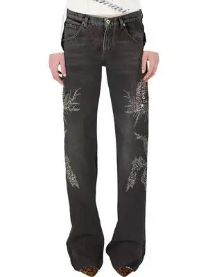 Blumarine Eyelet-embellished Straight Leg Jeans - Black