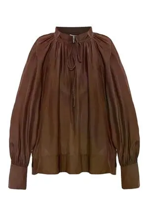 Munthe Gathered Blouse With Drawstring Neck - Brown