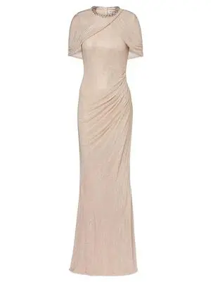 SELF-PORTRAIT Embellished Cape Maxi Dress - Beige