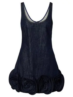 SELF-PORTRAIT Floral-applique Denim Minidress - Grey