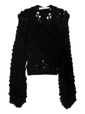 Séfr Luna Open-knit V-neck Sweater - Black