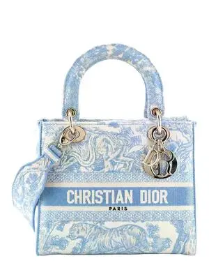Dior Toile De Jouy Lady D-lite Embroidered Canvas Tote Bag - Blue