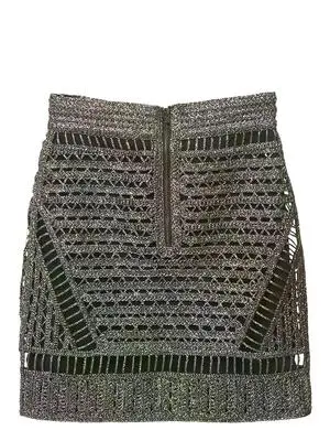 MAJE Maje Metallic Lurex Crochet Knit Mini Skirt With Zip Fastening