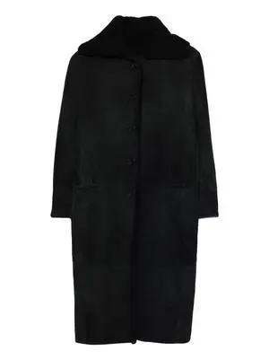 ROMEO GIGLI 1990s Shearling Collar Buttoned Coat - Black