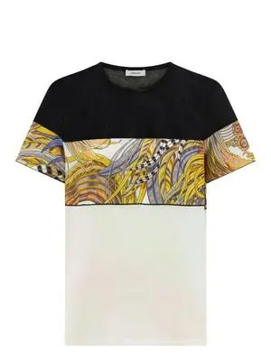 FERRAGAMO Silk Print Crewneck T-shirt With Semi-transparent Panelling - White