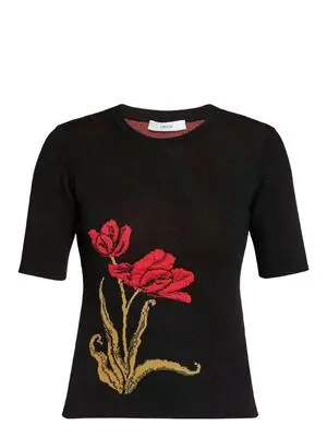 Erdem Short-sleeved Crewneck T-shirt With Floral Embellishment - Black