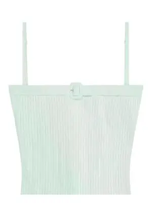 COURREGES Ribbed-knit Top With Buckle Detail - Green