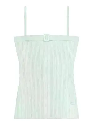 COURREGES Ribbed-knit Top With Buckle Detail - Green