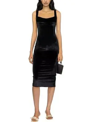 ATU BODY COUTURE Scoop-back Sleeveless Velvet Effect Dress - Black