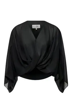 MAISON MARGIELA Draped V-neck Long Sleeve Top - Black
