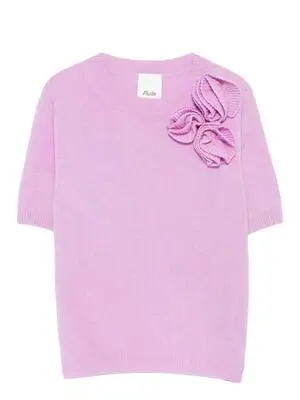 ALLUDE Flower Appliqué T-shirt - Purple