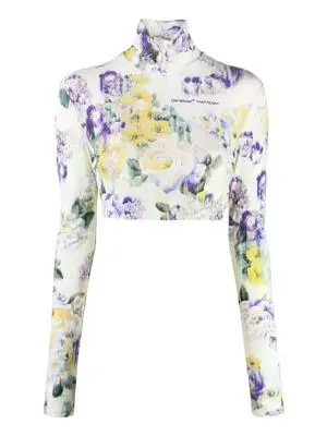 Off-White Floral-print Cropped Top - Green