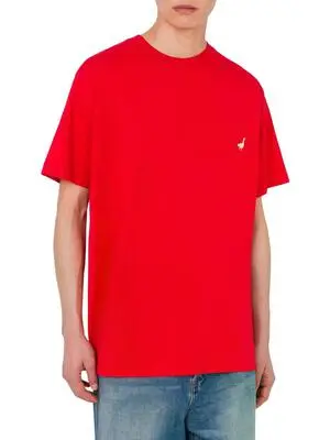 Moschino Goose-embroidery Cotton T-shirt - Red