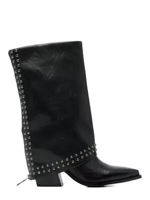 EXÈ Studded Pointed Toe Block Heel Zip Fastening Boots - Black