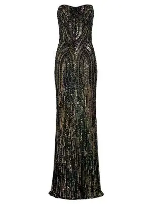Jenny Packham Embellished Strapless Column Gown - Black