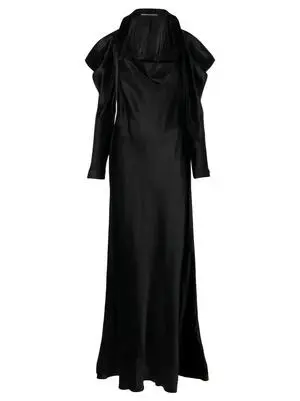 Alberta Ferretti Lace-detail Satin Long Dress - Black