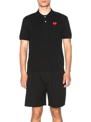 Play Comme Des Garcon Cotton Polo With Red Emblem - Black