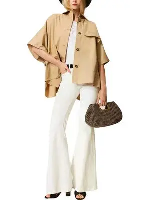 TWINSET Button Woven Poncho - Neutrals