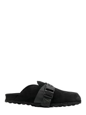 Off-White Buckled Suede Mules - Black