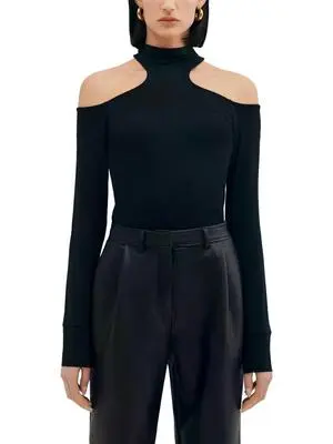 MARCELLA Teagan Cut-out Turtleneck Top - Black