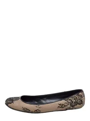 GIUSEPPE ZANOTTI Beige Leather And Black Lace Ballet Flats - Neutrals