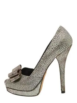 Fendi Brocade Leather Bow Pumps - Silver