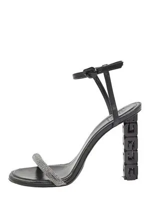 Givenchy Calf Leather Rhinestone Embellished G Cube Heel Sandals - Black