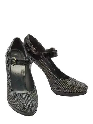 STUART WEITZMAN Stuart Weitzman Black Patent And Grey Tweed Pointed Toe Buckled Pumps