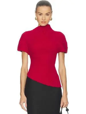 Cult Gaia Ribbed Knit Asymmetrical Mock Neck Top - Red