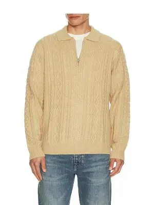 RHYTHM Mohair Quarter Zip Fisherman Sweater - Brown