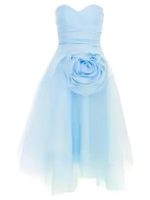 ANA RADU Strapless Floral Appliqué Midi Dress - Blue